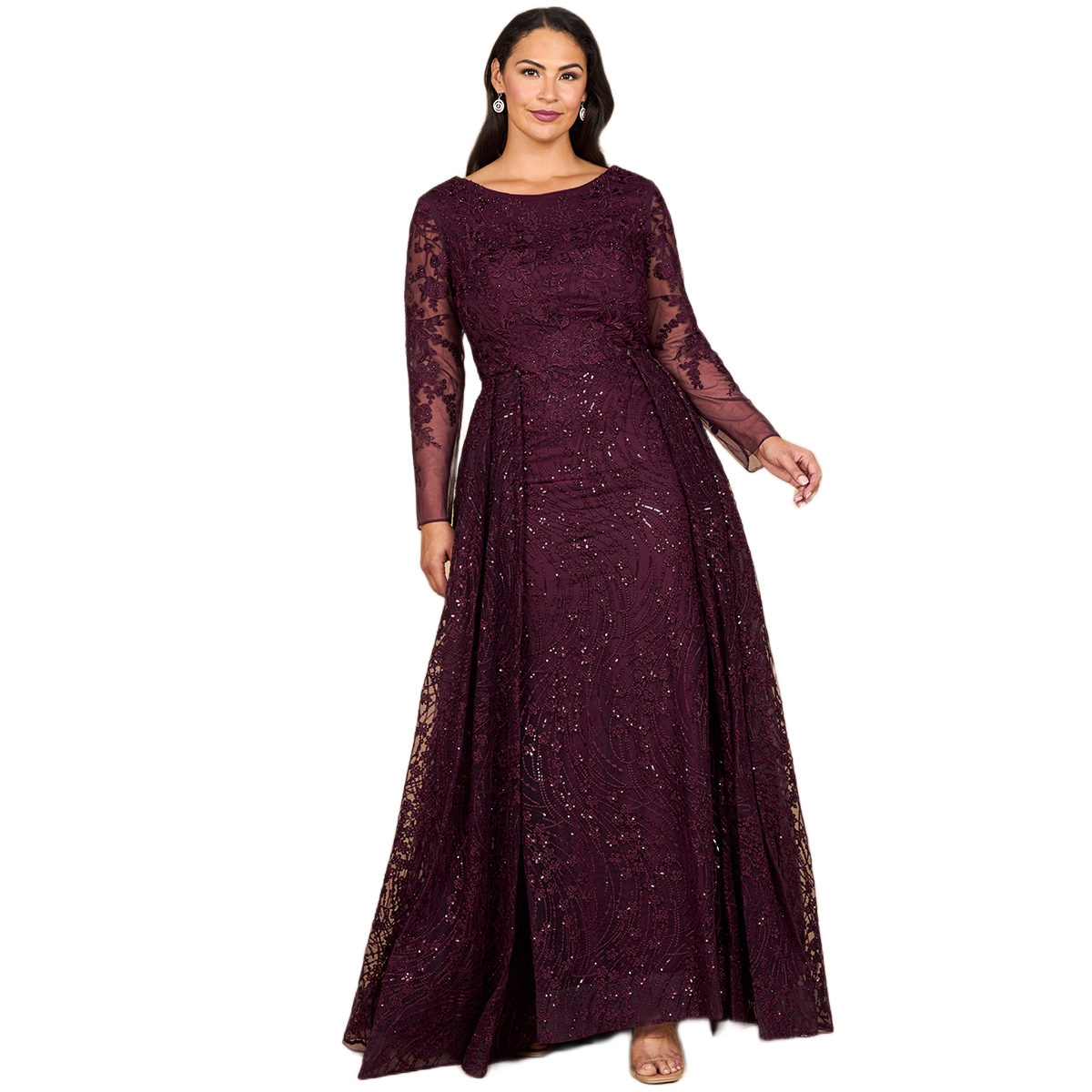 Click here for Lara Womens Long Sleeve Gown with Overskirt & Illu... prices