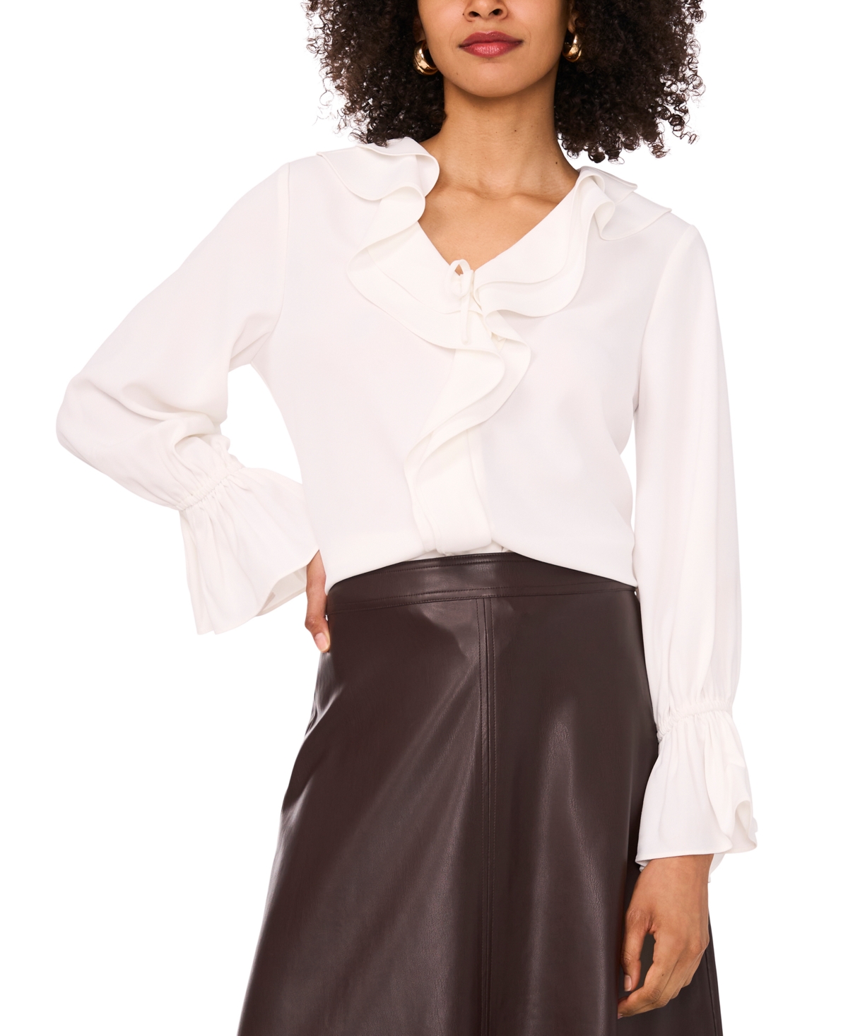 Click here for Vince Camuto Womens Double Ruffle V-Neck Top - New... prices