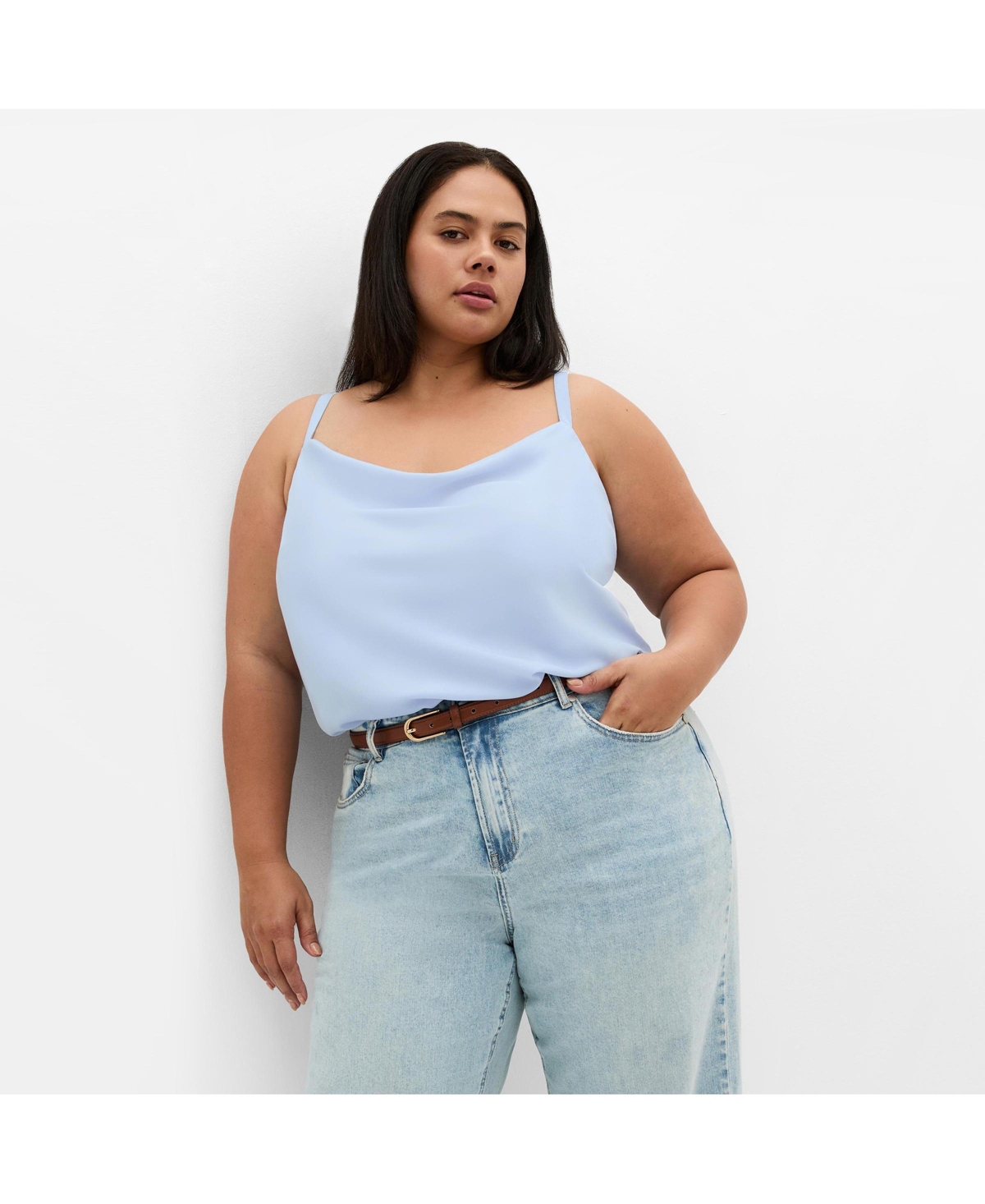 Click here for City Chic Plus Size Cowl Neck Cami - Sky blue prices