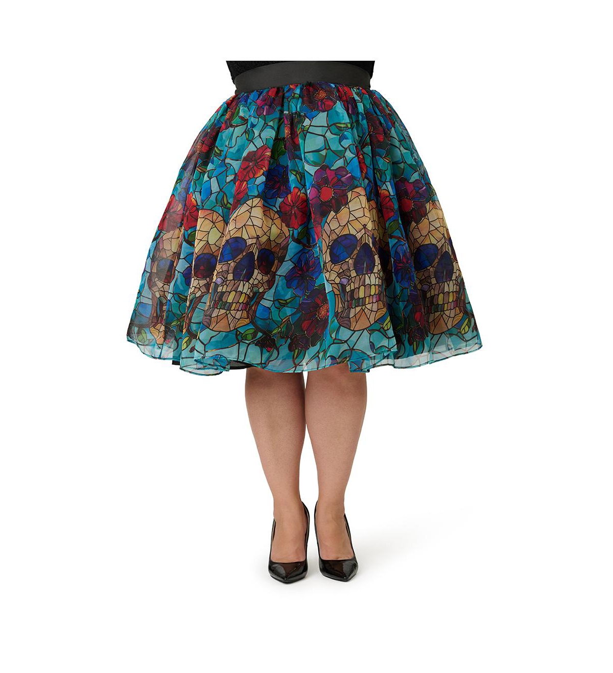 Unique Vintage Plus Size 1950s Sweetie Pie Flare Skirt - Blue