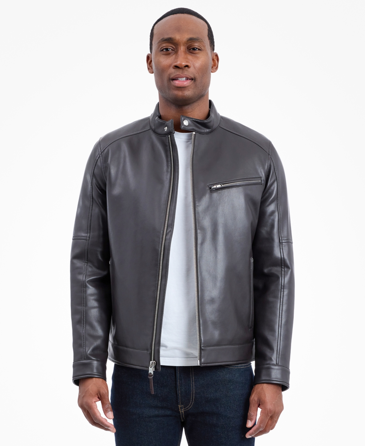 Click here for Michael Kors Mens Faux Leather Moto Jacket - Espre... prices