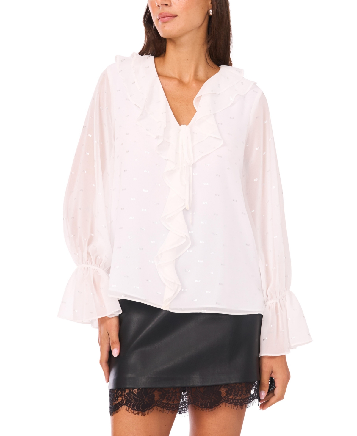 Click here for Vince Camuto Womens Ruffle Long Sleeve Top - New I... prices