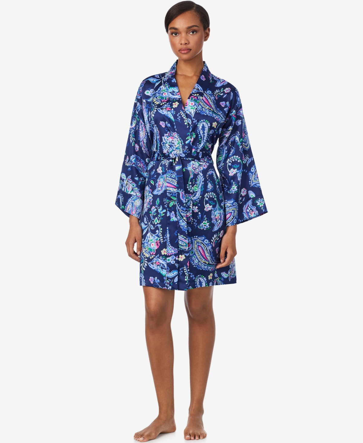 Lauren Ralph Lauren Womens Short Kimono Robe - Blue Paisley