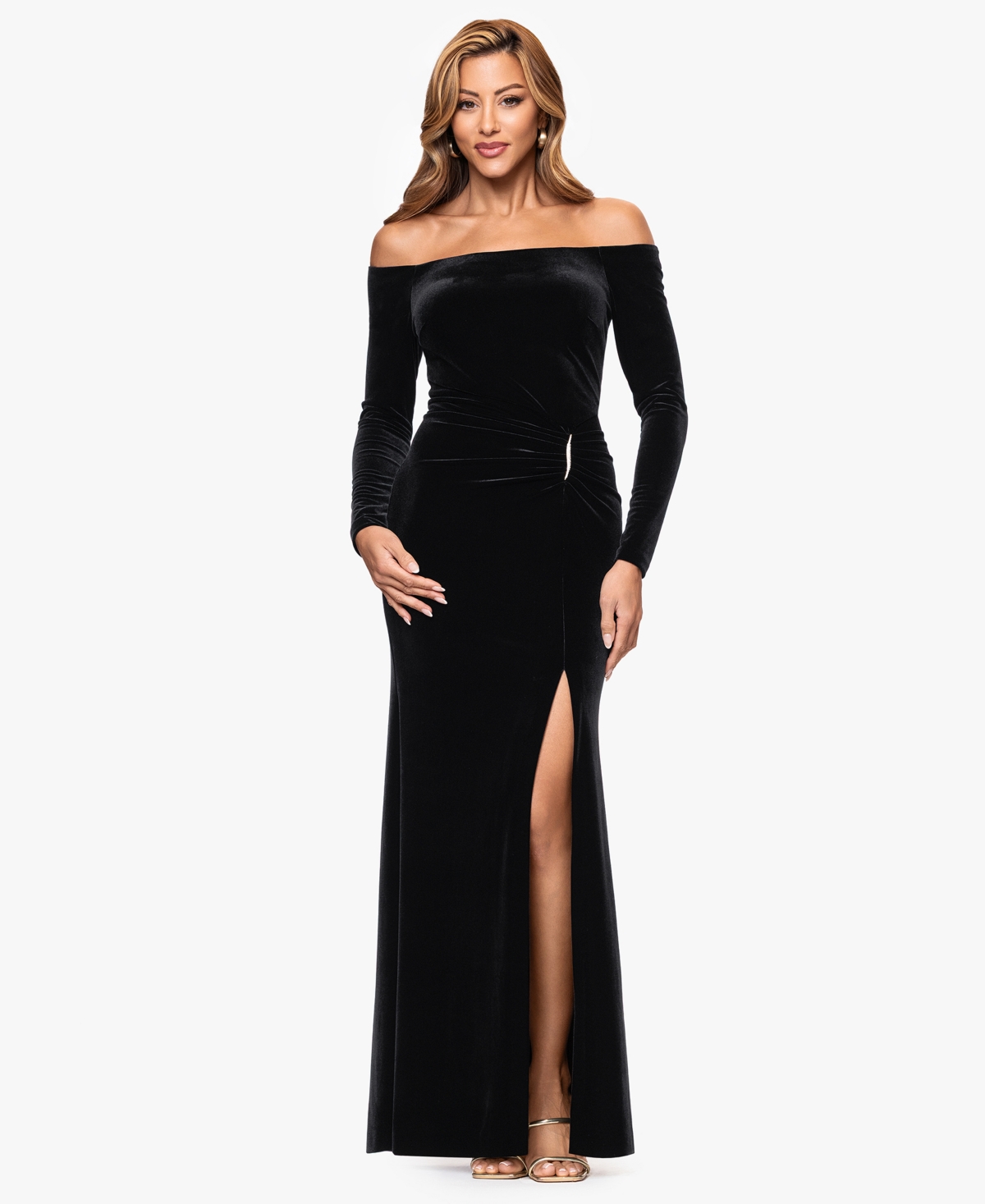 Click here for Xscape Womens Off The Shoulder Maxi Dress - Black prices