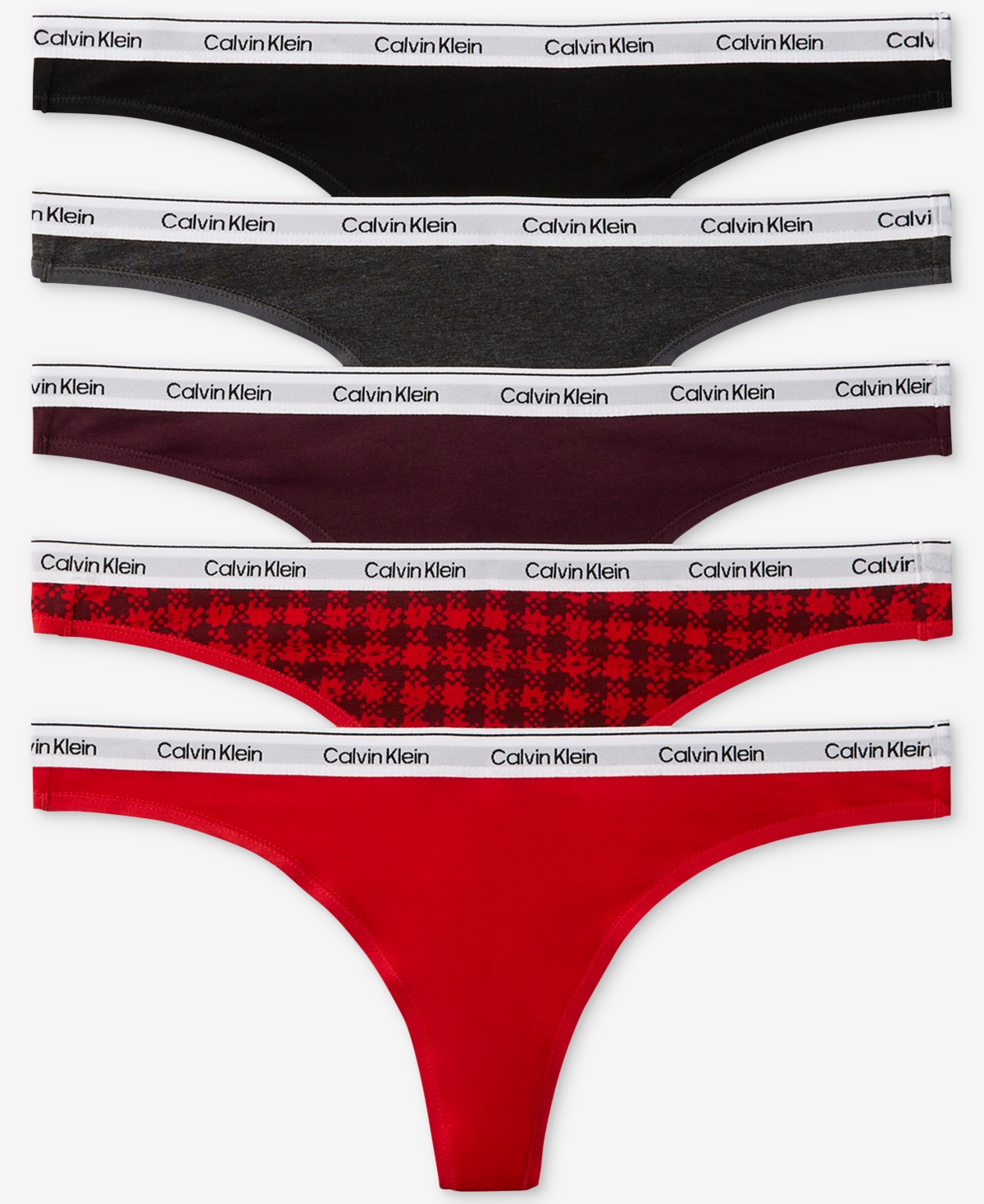 Calvin Klein Womens 5-Pk. Modern Logo Low-Rise Thong Underwear QD5221 - Fall Berry