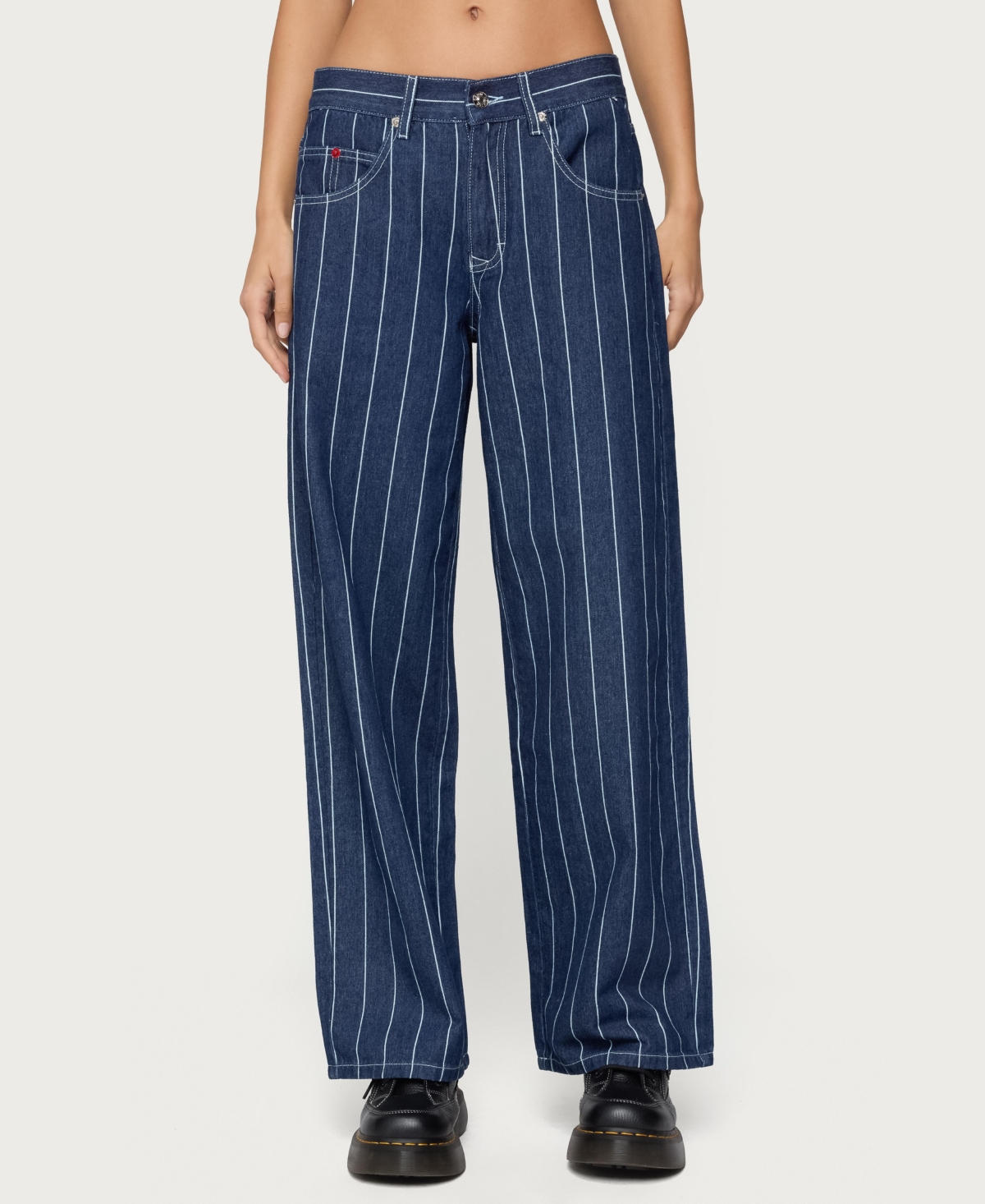 Click here for Edikted Womens Kyler Pinstripe Low Rise Jeans - Da... prices