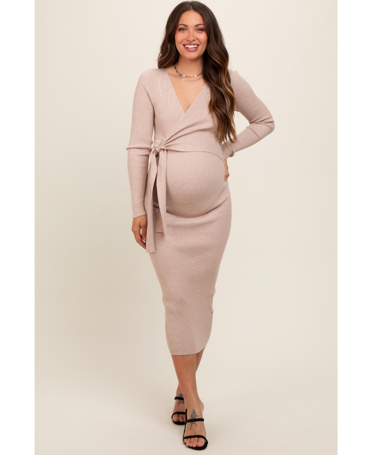 Click here for Pinkblush Maternity Beige Long Sleeve Fitted Dress... prices