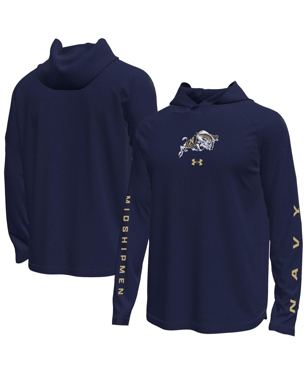 Under Armour Mens Navy Midshipmen Tech Stretch Long-Sleeve Hooded T-Shirt - Navy
