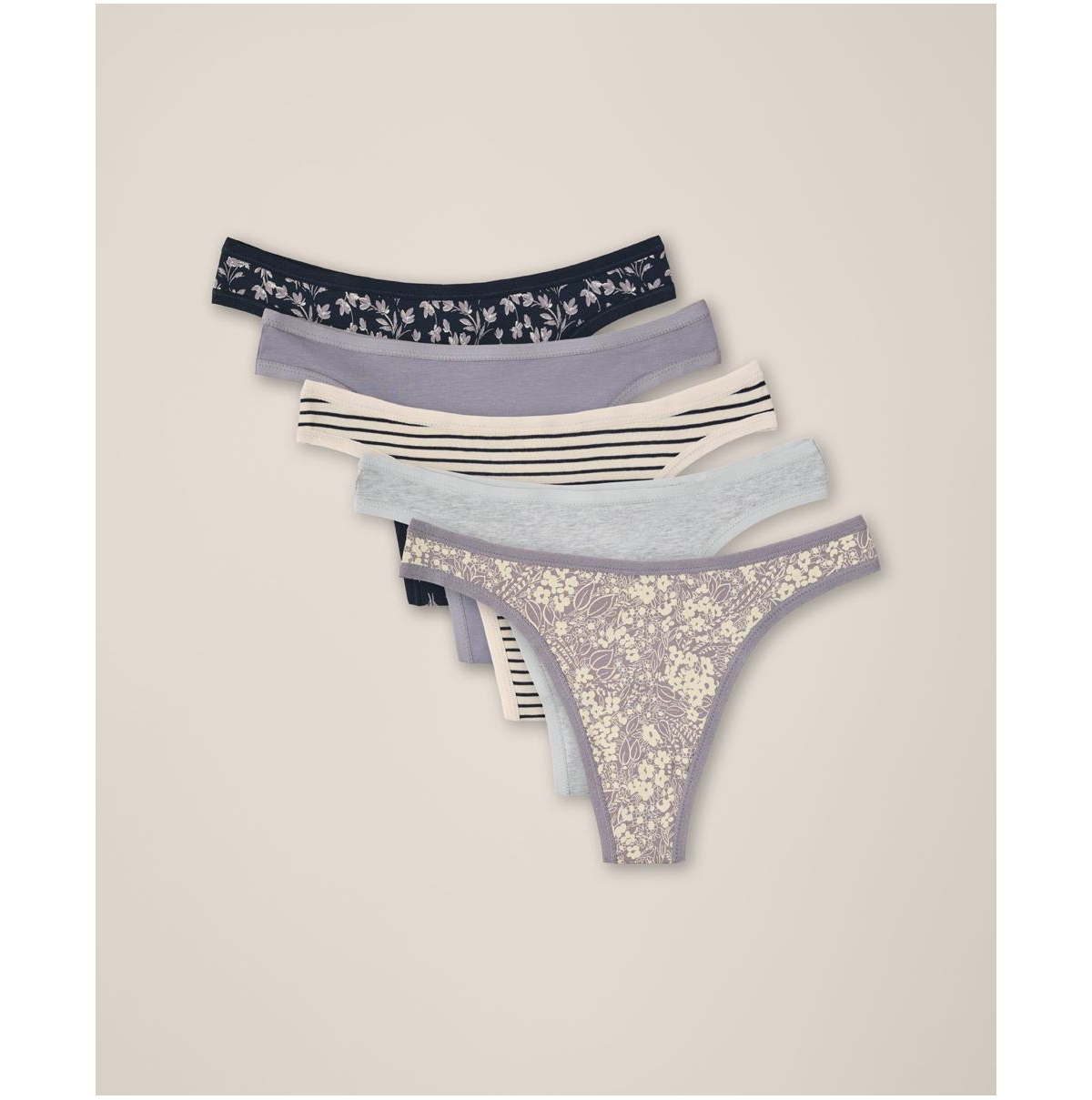 Click here for Pact Everyday Mid Rise Thong 5-Pack - Lavender pet... prices
