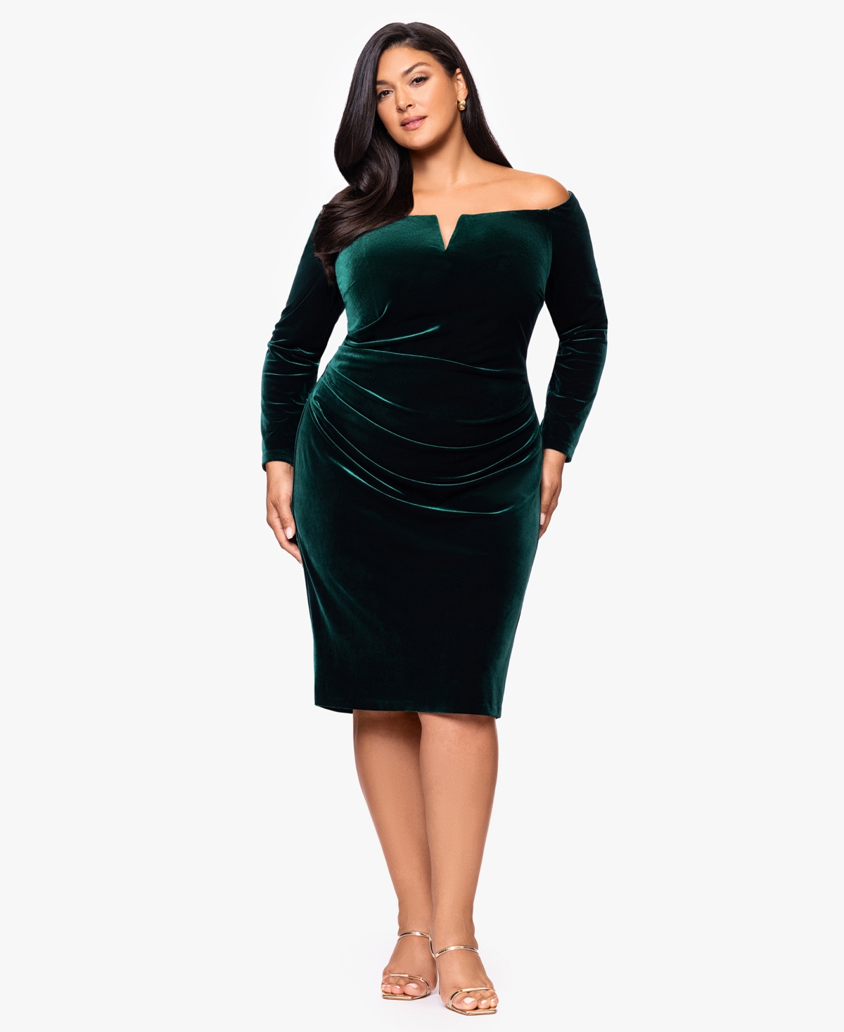Click here for Xscape Plus Size Off-Shoulder Short Dress - Hunter prices