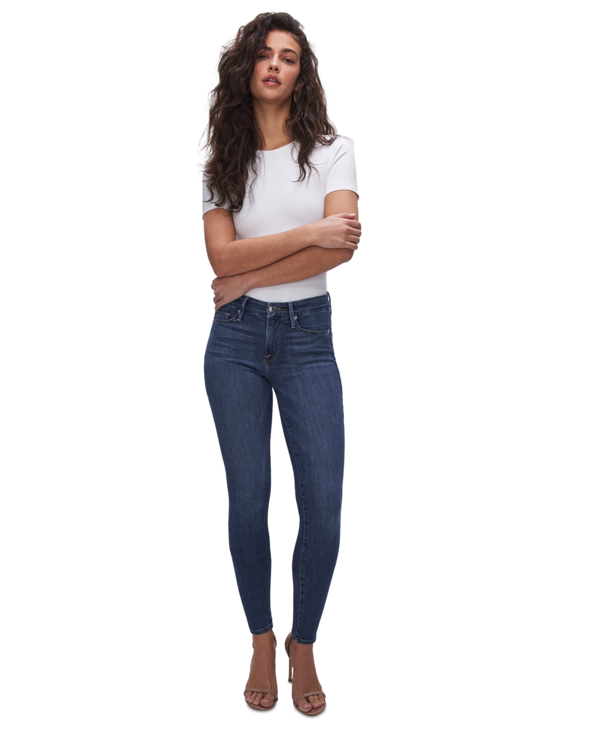 Good American Womens Good Legs Skinny Mid Rise Jeans - Blue