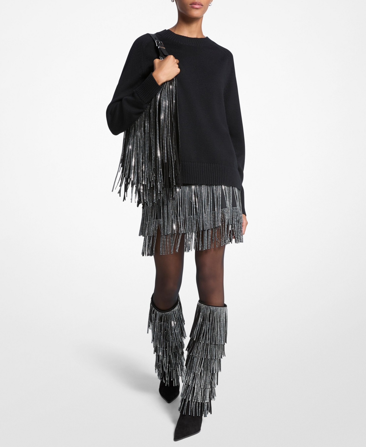 Michael Michael Kors Womens Studded Fringe Mini Skirt - Black