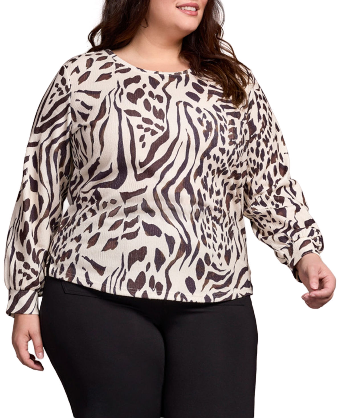 Click here for Tribal Plus Size Printed Long Sleeve Crew Neck Kni... prices