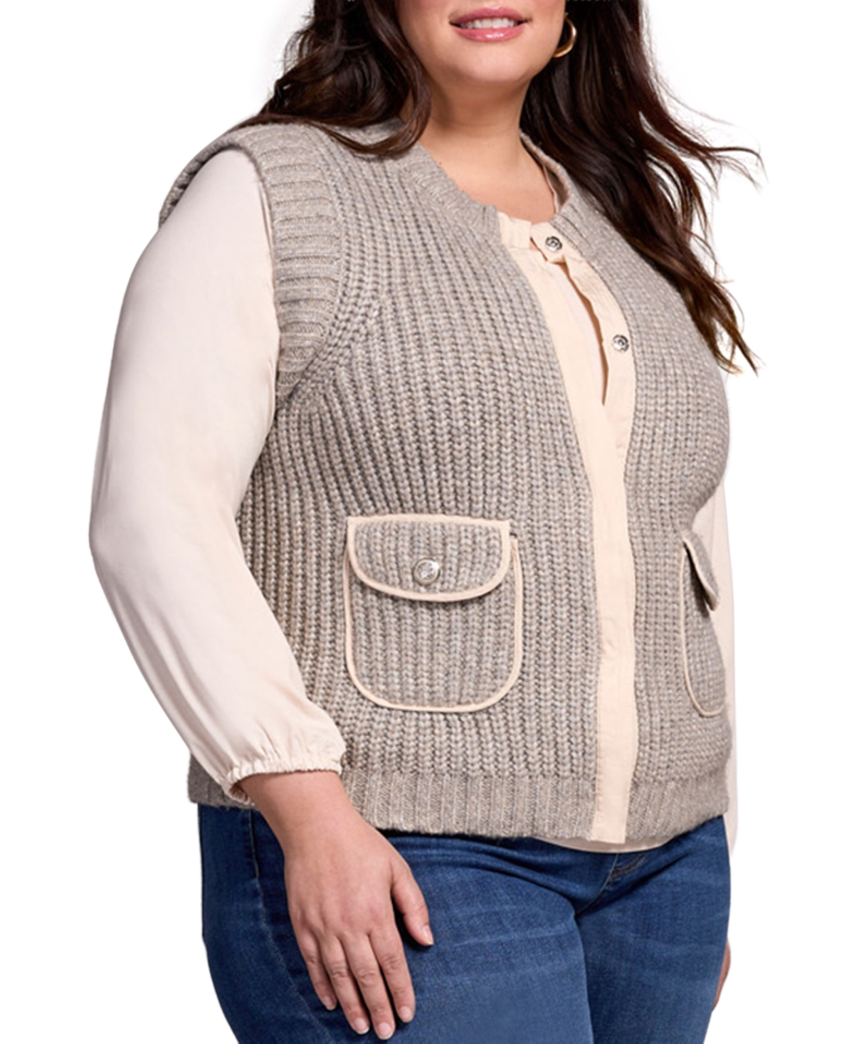 Click here for Tribal Plus Size Sleeveless Vest with Pockets Jack... prices