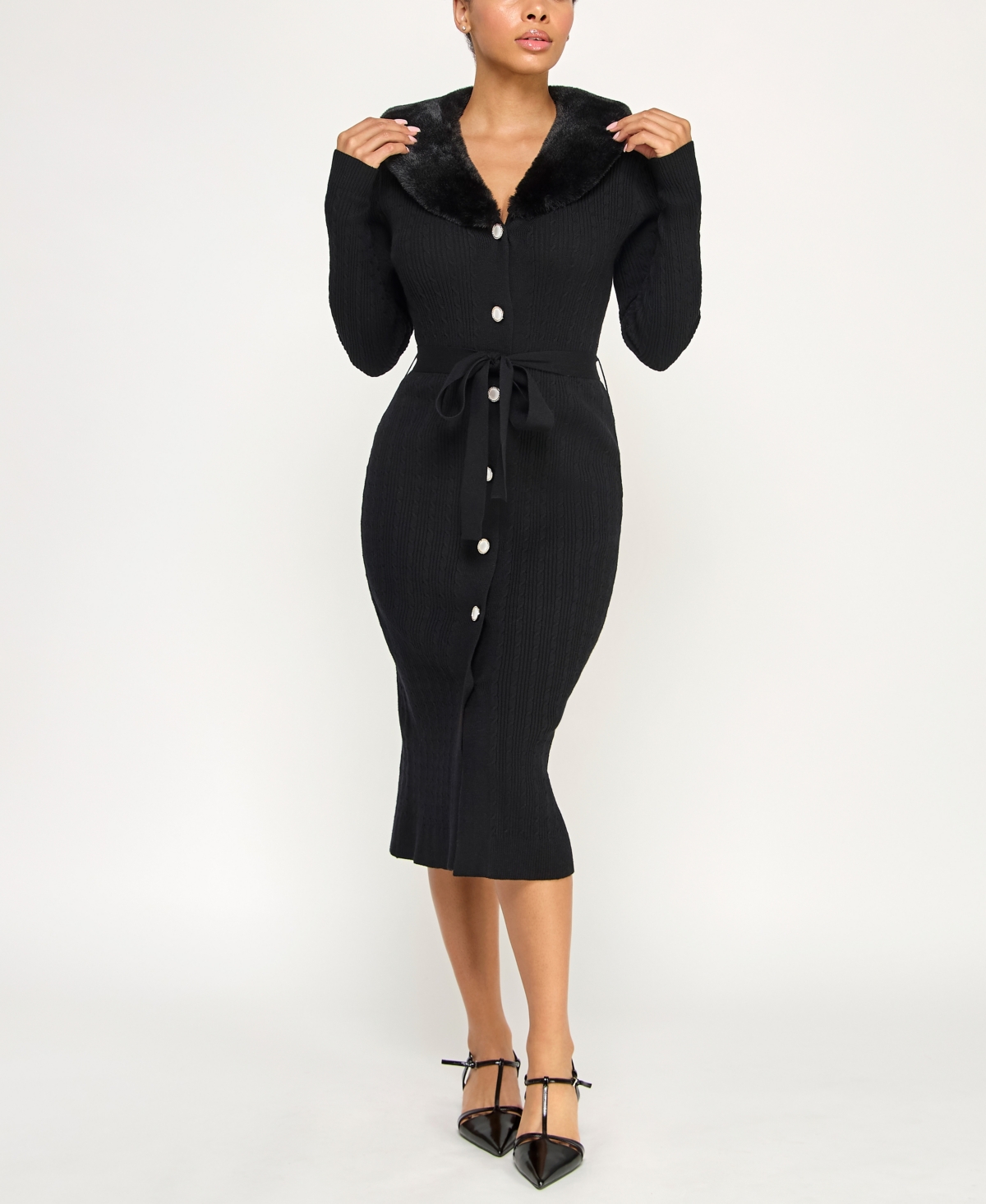 Click here for Invitee Juniors Button Front Tie Waist Collared Mi... prices