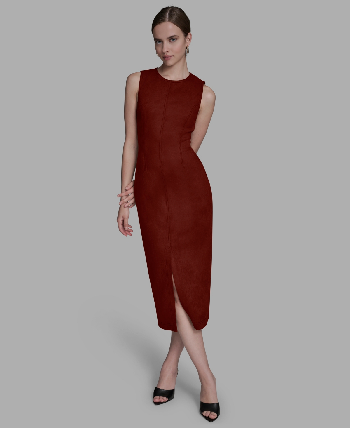 Click here for Bcbg Womens Crew Neck Sleeveless Midi Dress - Burn... prices