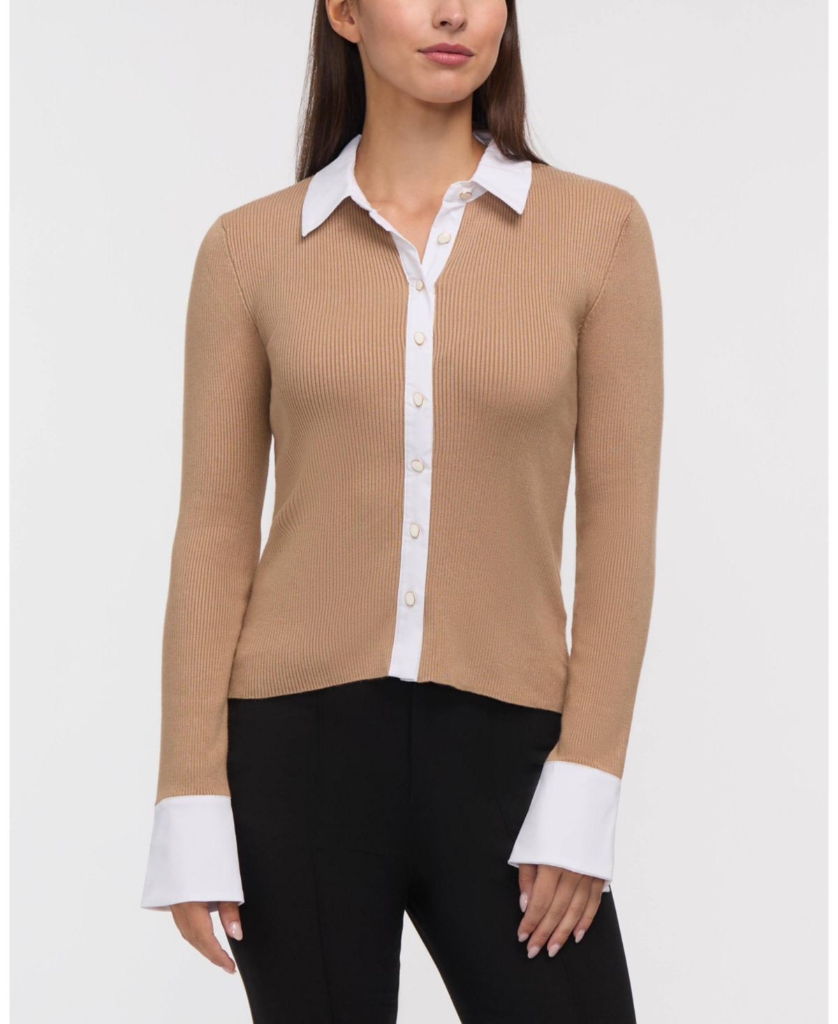 Click here for Ellen Tracy Womens Rib Shirt with Poplin Trims - C... prices