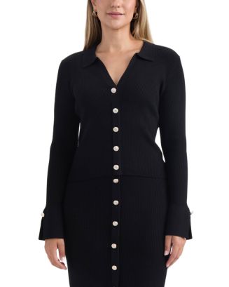 Ellen Tracy Women's Rib Knit Polo with Button Detail - Macy's