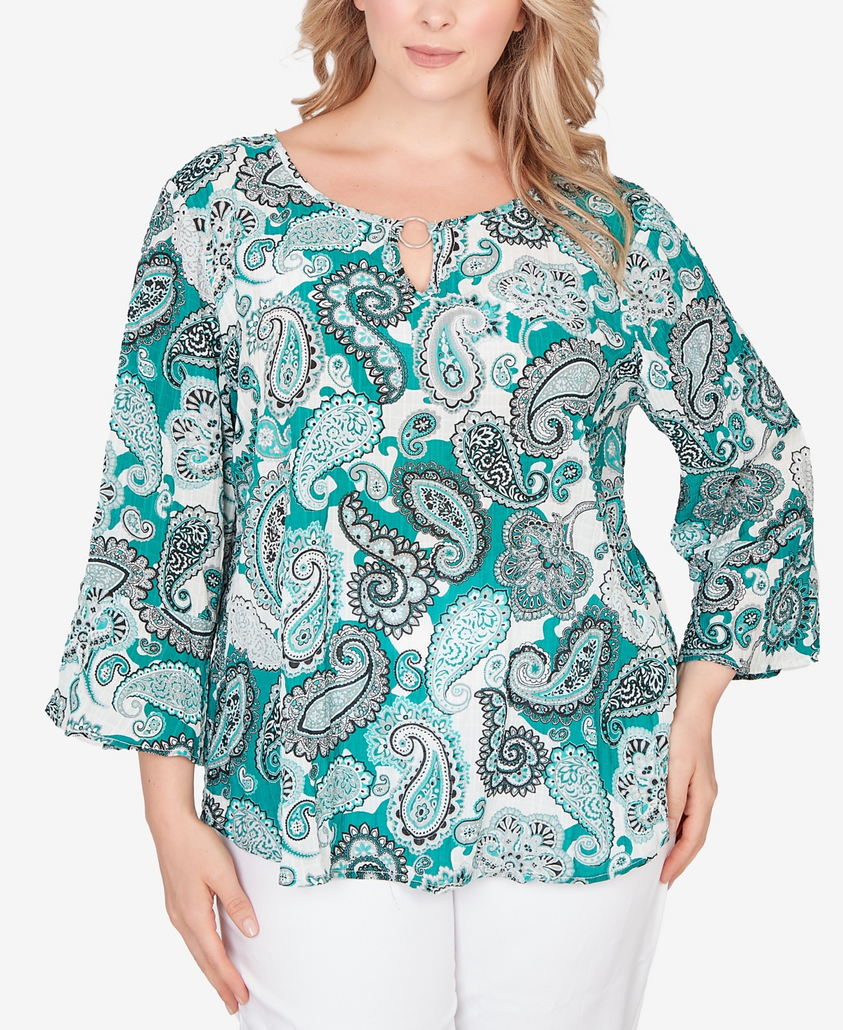 Click here for Hearts Of Palm Plus Size Printed Woven Crinkle 3/4... prices