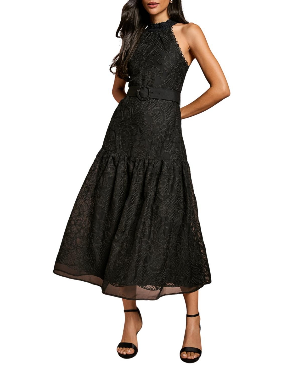 Click here for Coast Womens Lace Organza Belted Halter Midi Dress... prices