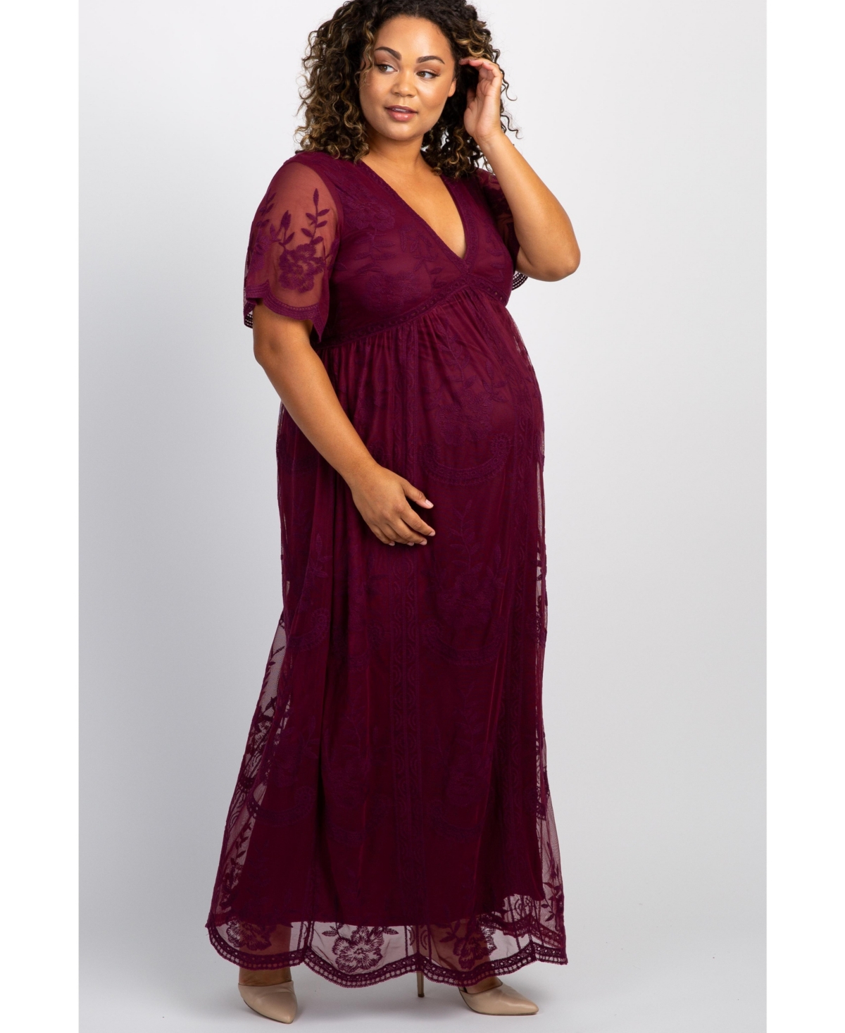 Click here for Pinkblush Plus Size Burgundy Lace Mesh Overlay Max... prices