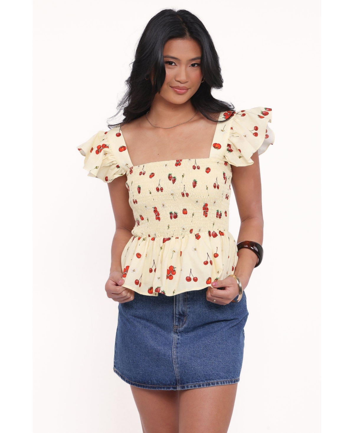 Click here for Petal and Pup Remira Smocked Ruffle Top - Yellow c... prices