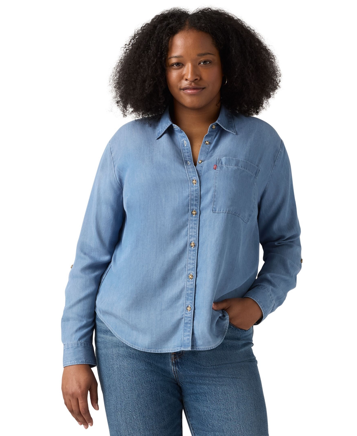 Click here for Levis Plus Size Long Sleeve Darlene Shirt - Blue prices