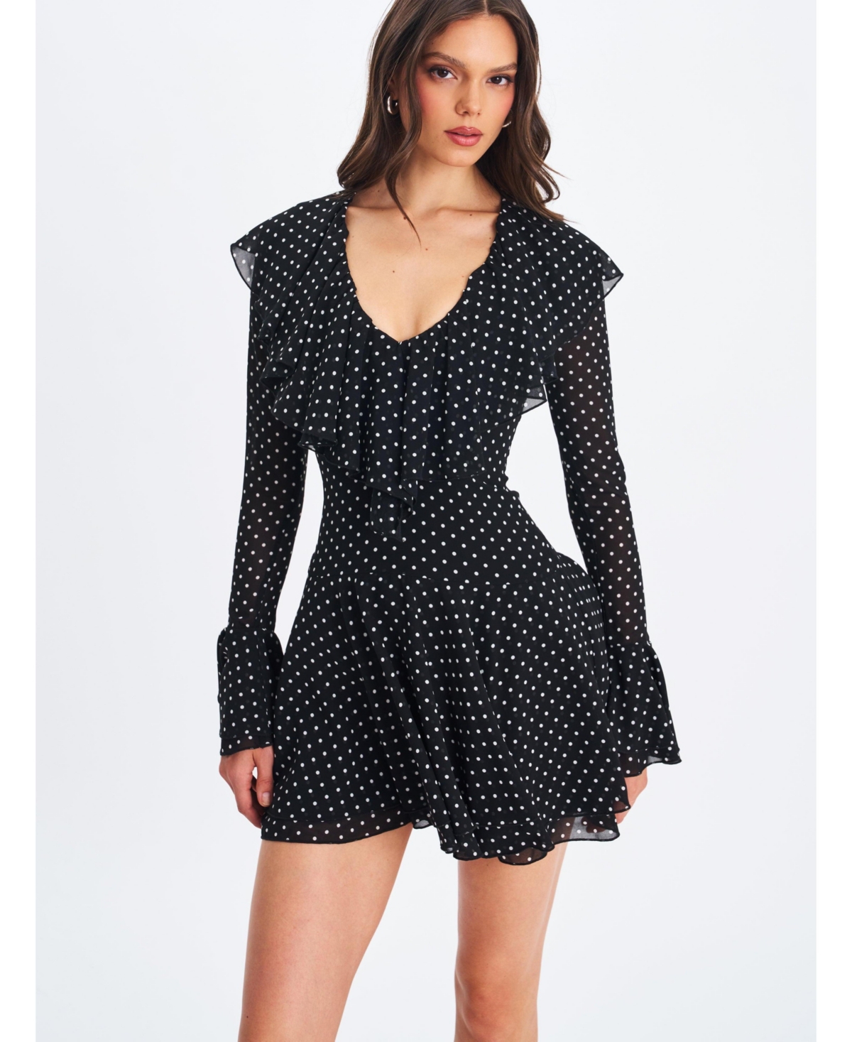 Click here for Miss Circle Women Omari Black Chiffon Polka Dot Ru... prices
