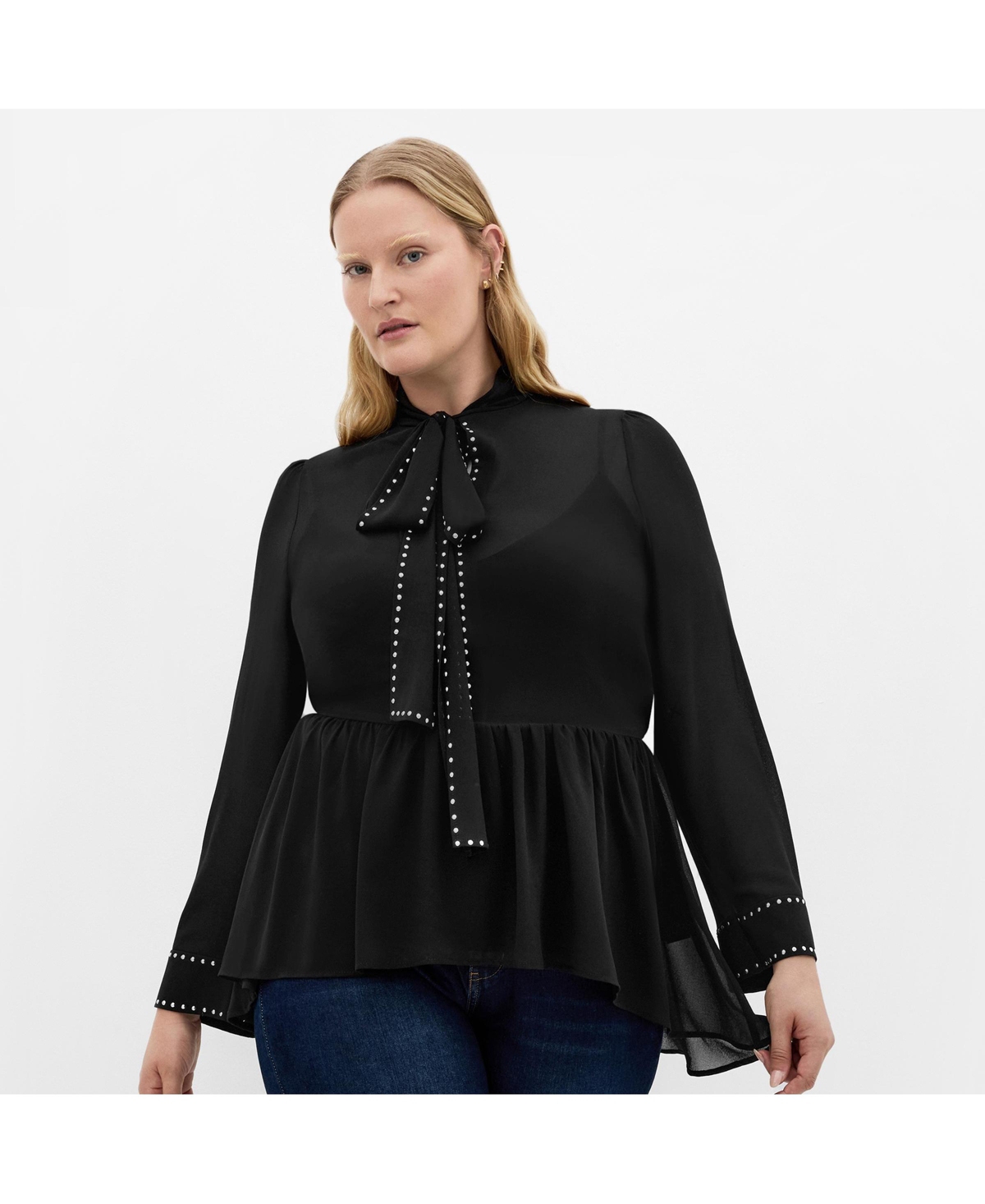 Click here for City Chic Womens Kara Stud Tie Neck Top - Black prices