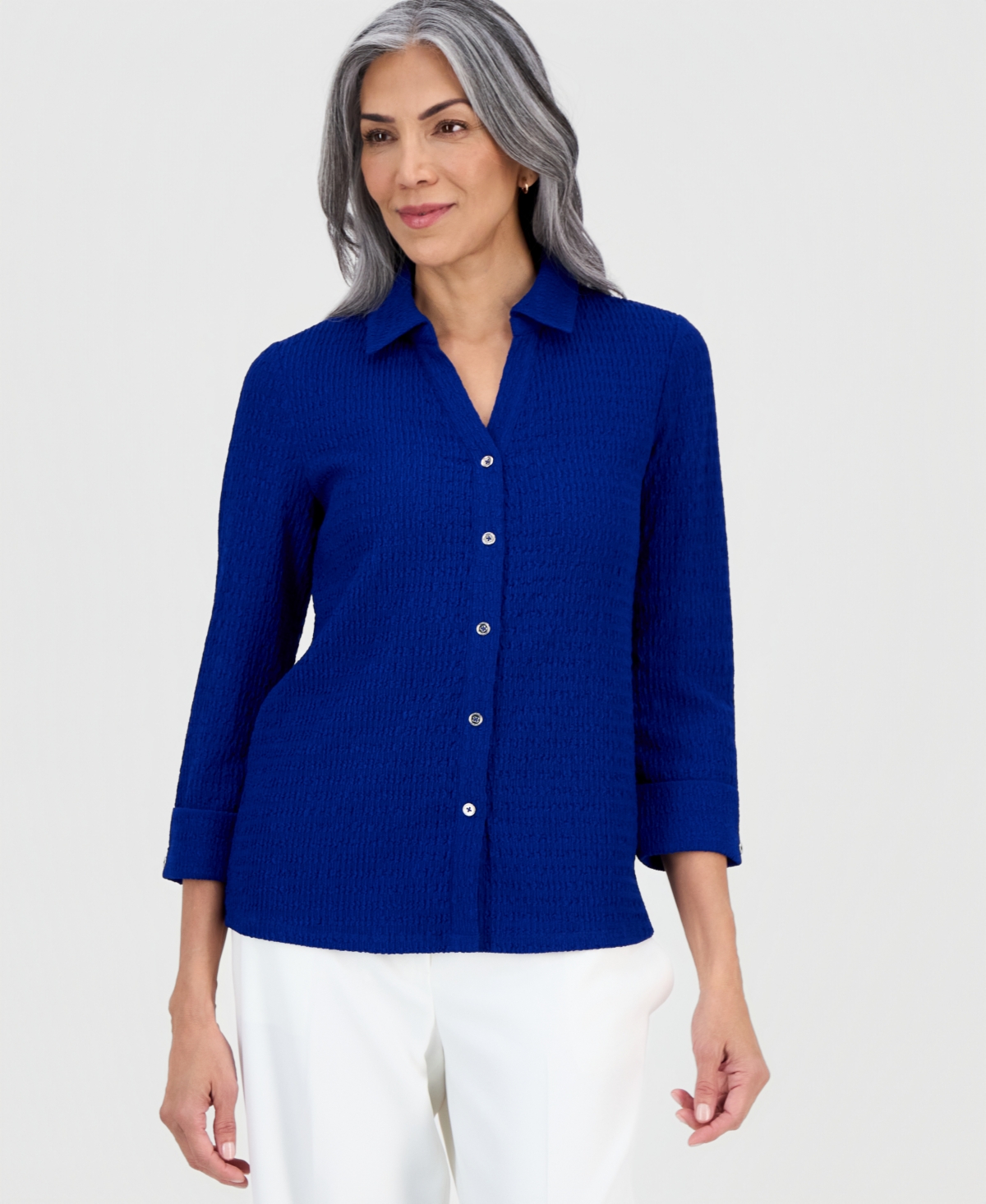 Click here for 3Q Button Frt Top With Split Cuff - Royal Signatur... prices
