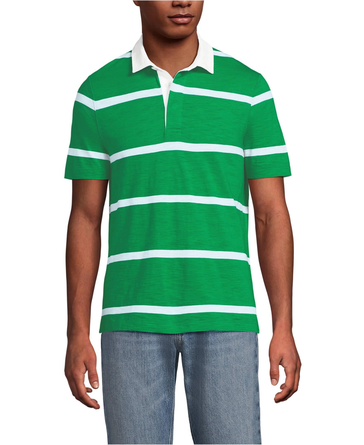Click here for Lands End Mens Short Sleeve Slub Textured Rugby Po... prices