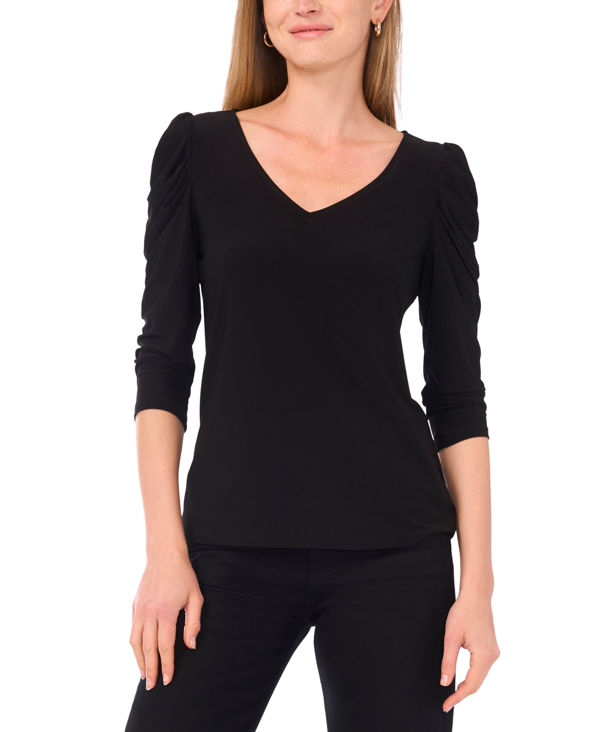 Click here for Sam & Jess Womens V-Neck Volume Sleeve Top - Rich... prices