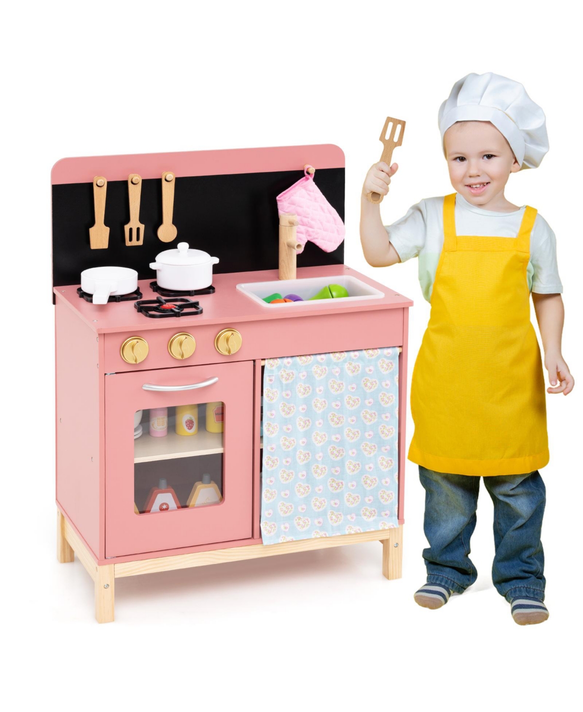 Click here for Gymax Play Kitchen for Kids w/ Door Curtain Stoves... prices