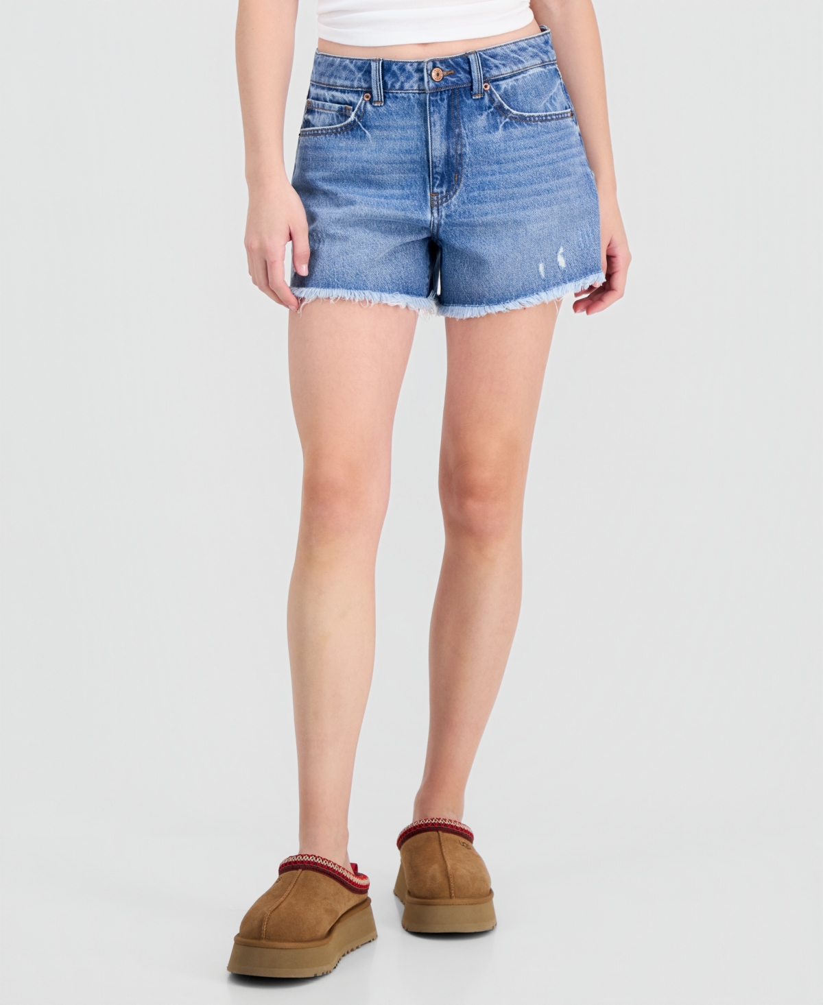 Rewash Juniors High-Rise Denim Shorts - Blue