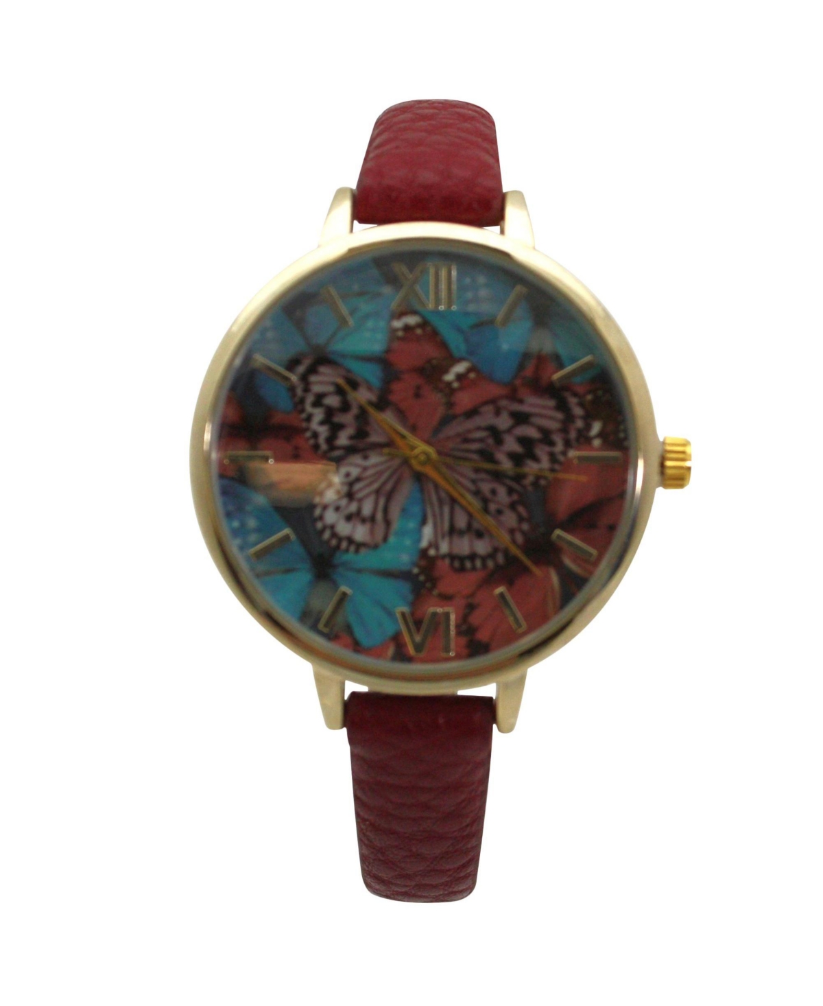 Click here for Burgundy Faux Leather Butterflies Dial Women Watch... prices