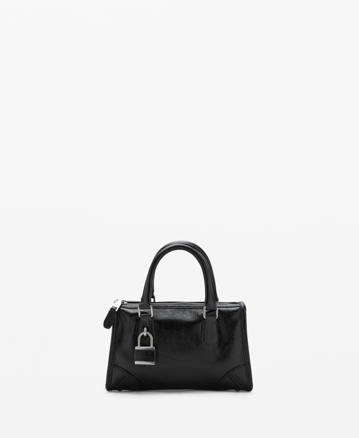 Click here for Mango Womens Mini Shiny Handles Handbag - Black prices
