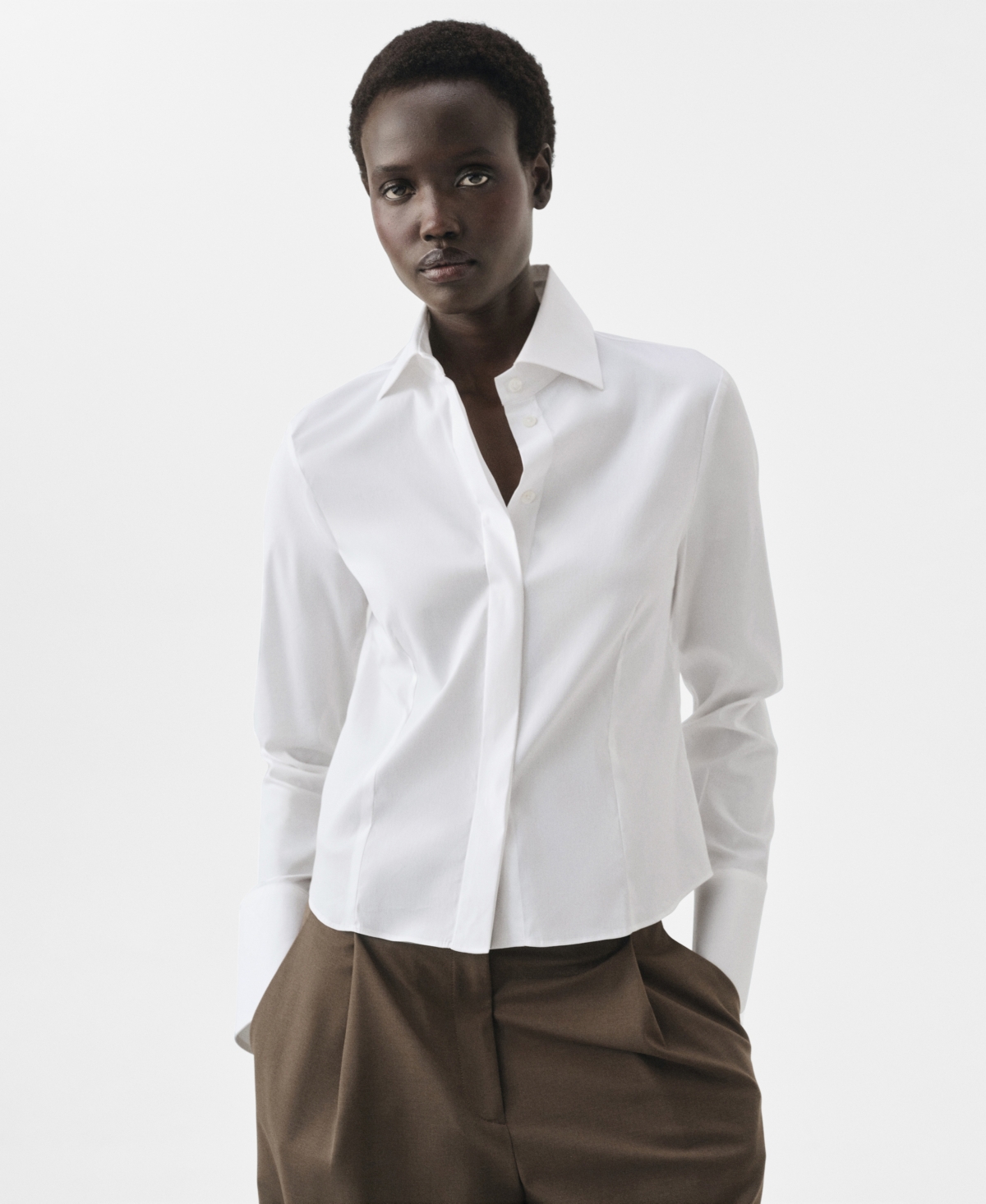 Click here for Mango Womens Slim-Fit Poplin Shirt - White prices