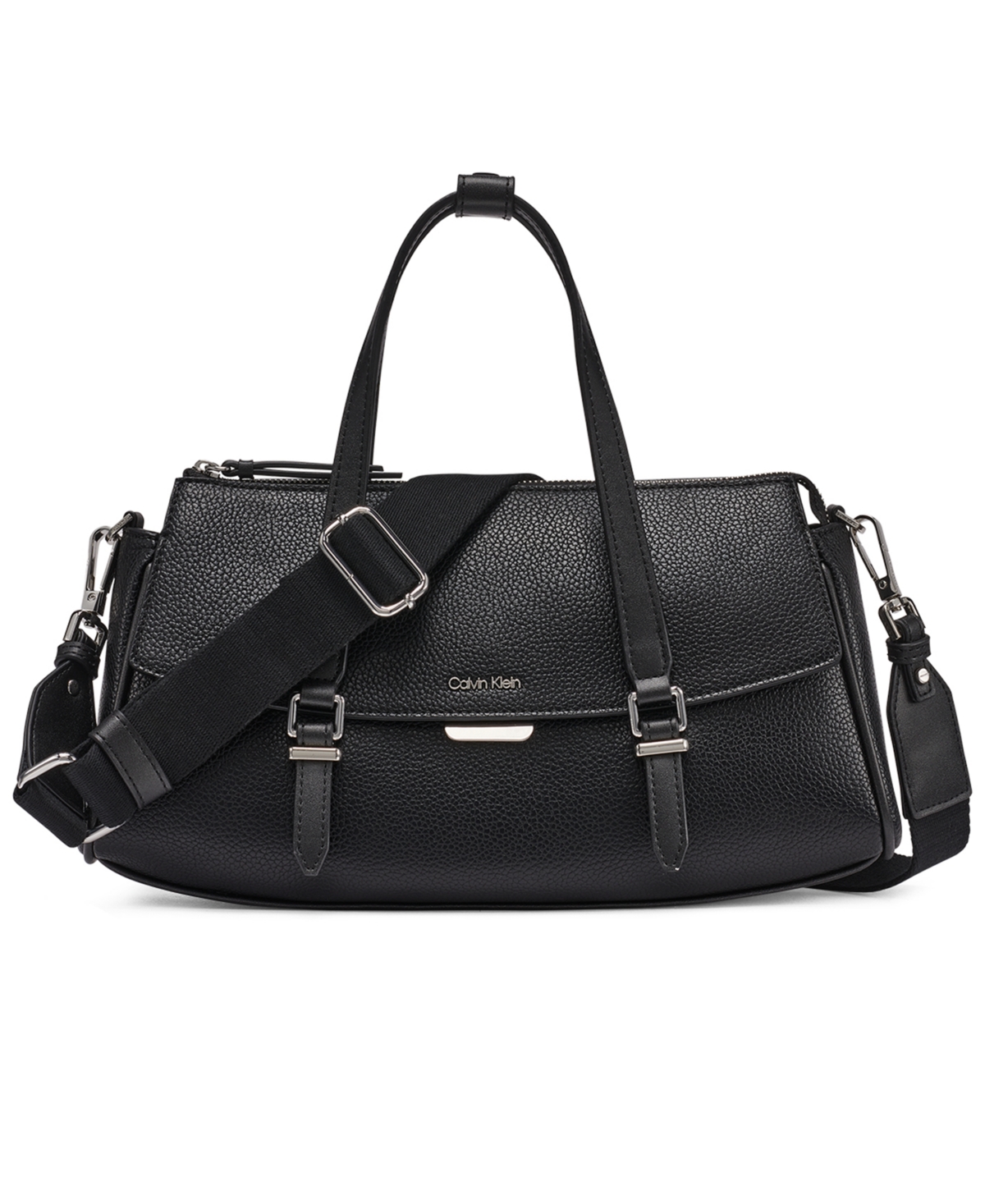 Click here for Calvin Klein Irene Medium Satchel Bag - Black/silv... prices