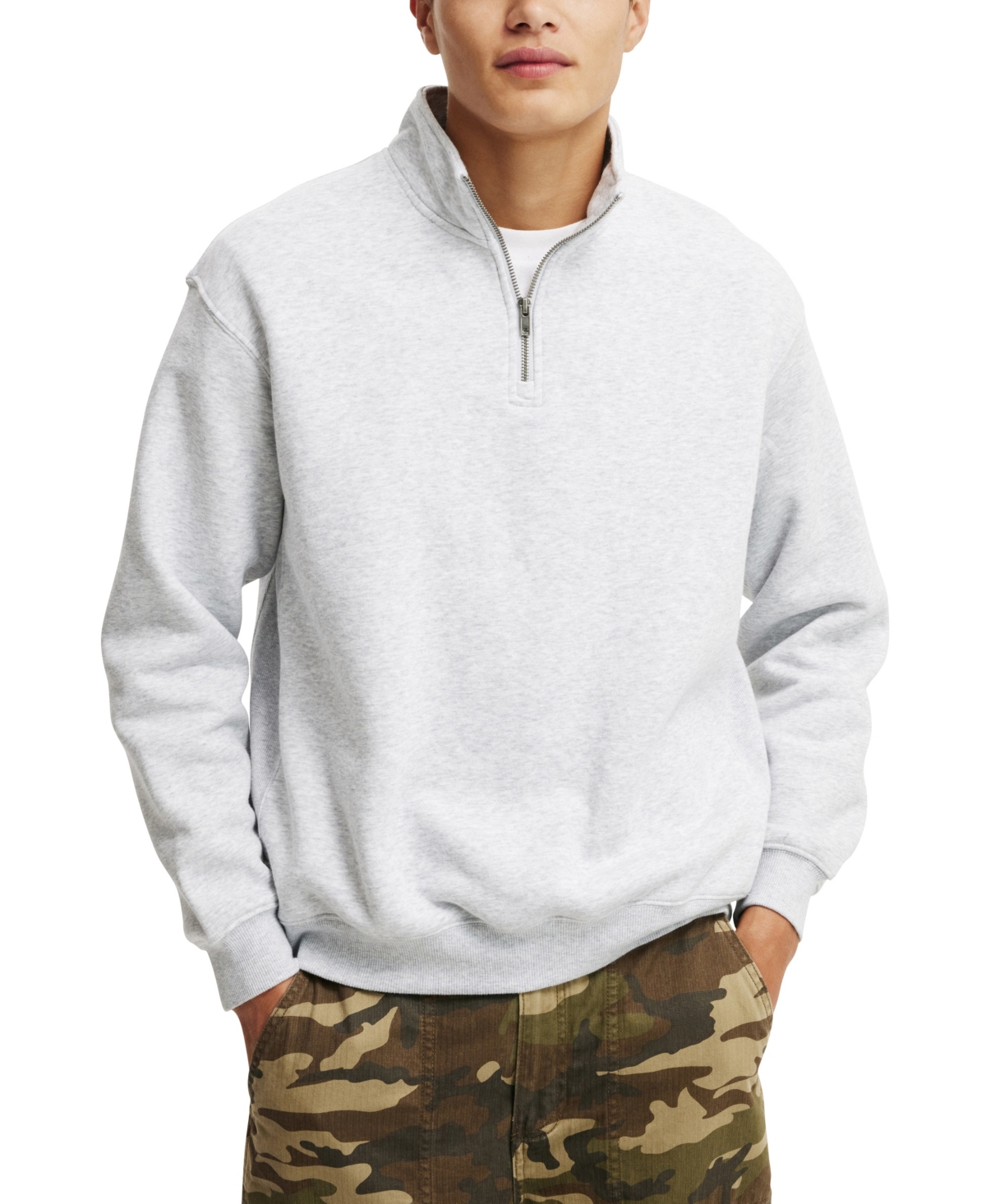 Click here for Cotton On Mens 1/4 Zip Fleece Sweatshirt - Light g... prices