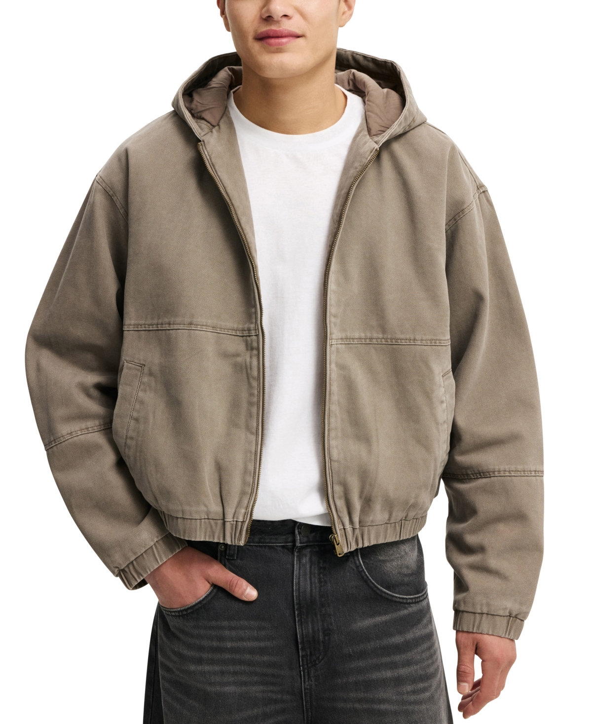 Click here for Cotton On Mens Cropped Hooded Bomber - Brown prices