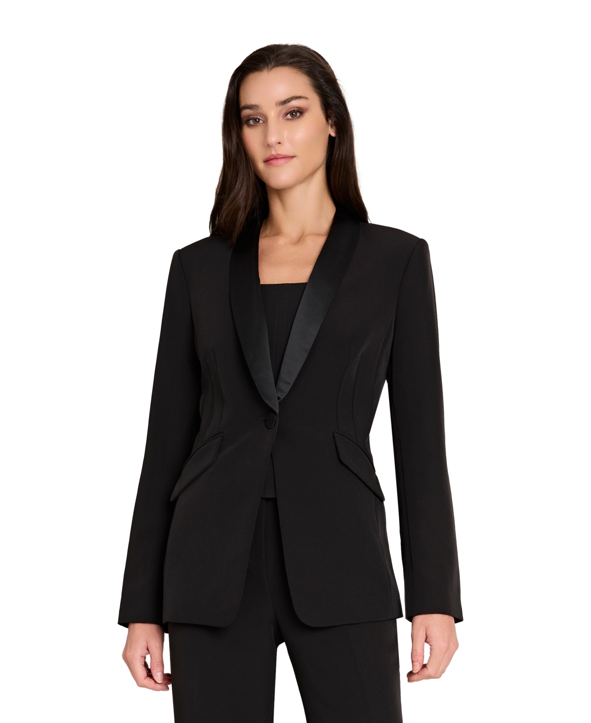 Click here for Tahari Asl Womens Satin Tuxedo Jacket - Black prices