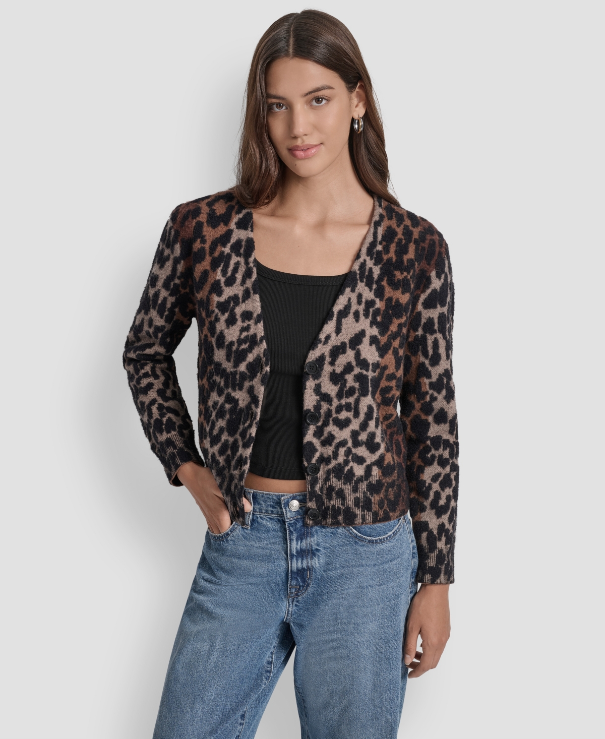 Click here for Dkny Jeans Womens Long Sleeves Leopard Print Cardi... prices