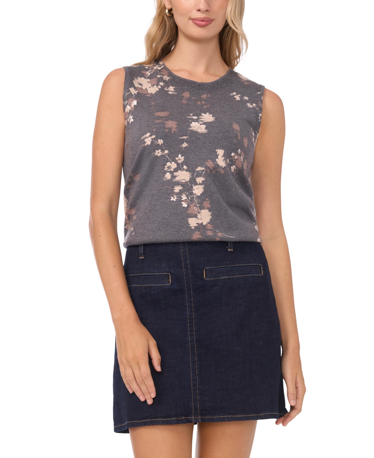 Click here for Vince Camuto Womens Delicate Flower Print Sleevele... prices