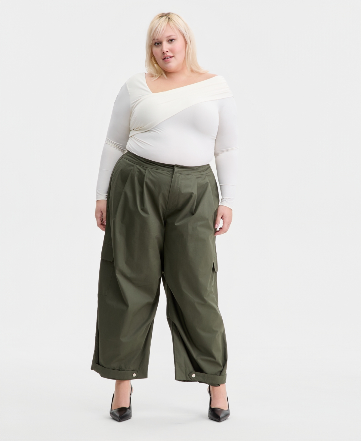 Click here for Bar Iii Trendy Plus Size Cotton Wide-Leg Cargo Pan... prices