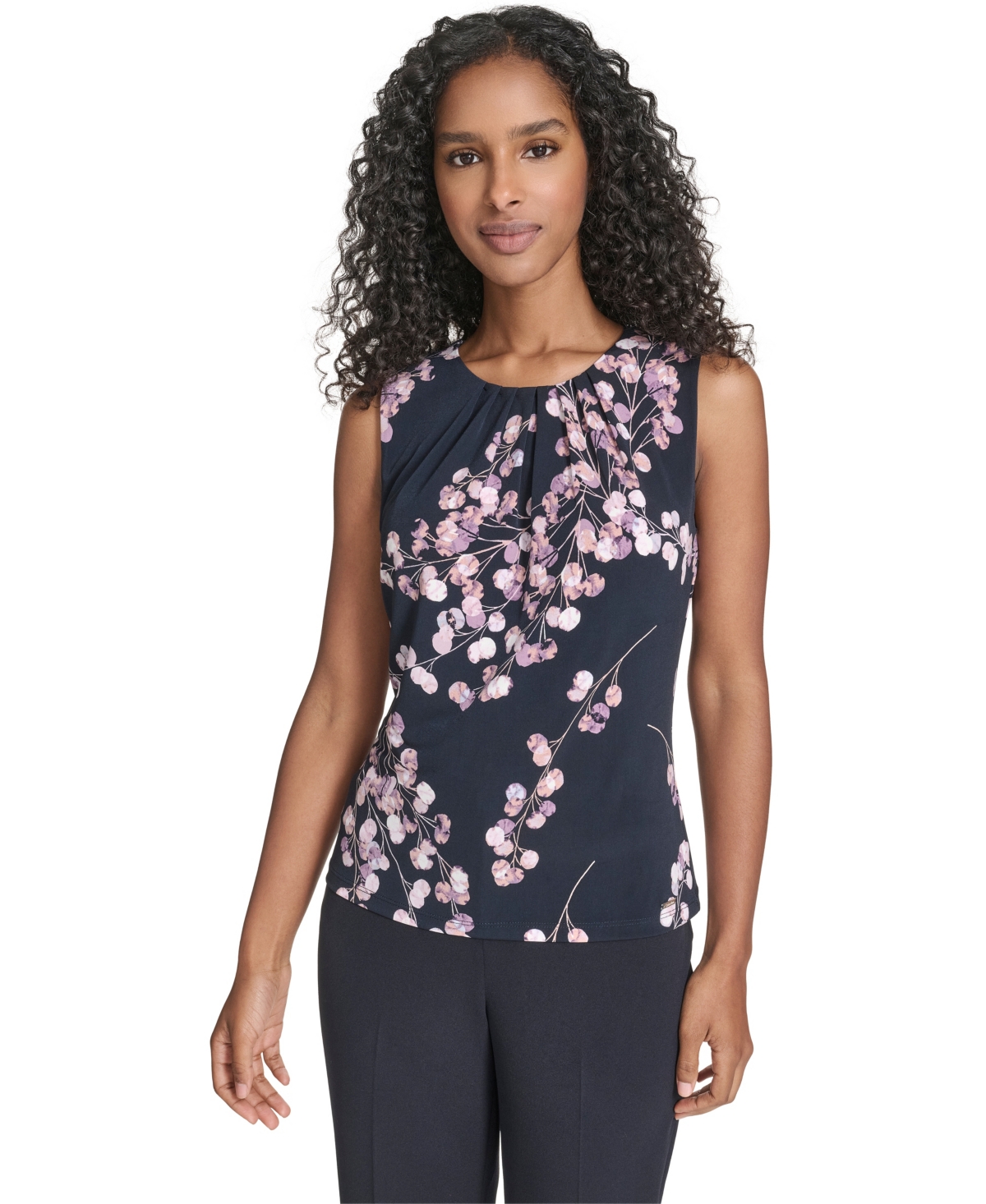 Click here for Calvin Klein Petite Printed Sleeveless Top - Navy/... prices