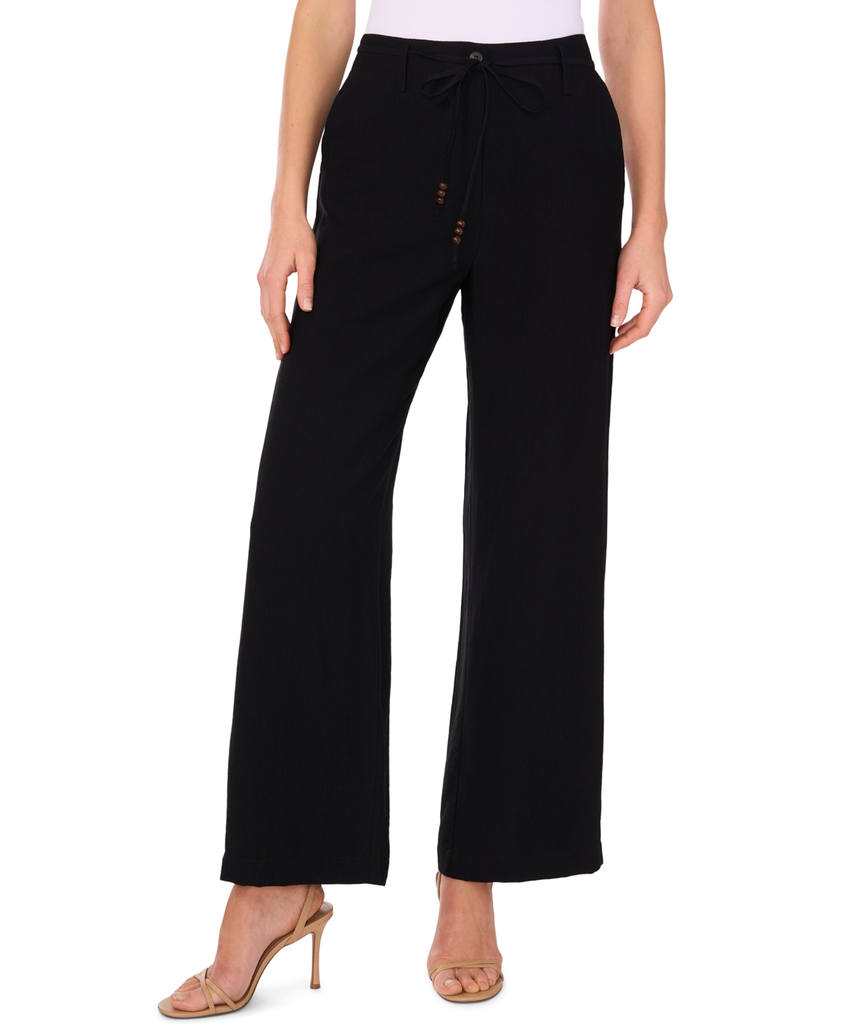 Vince Camuto Womens Tied Straight-Leg Trousers - Rich Black