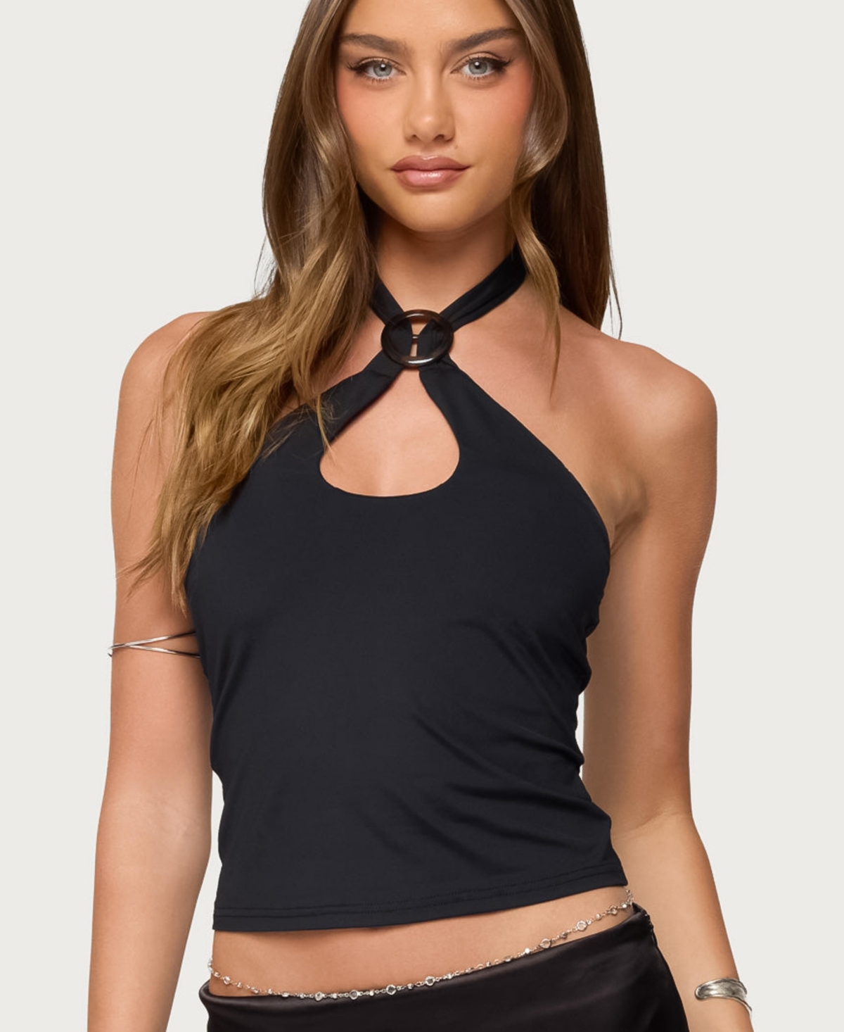 Click here for Edikted Womens Halsie Ring Cut Out Halter Top - Bl... prices