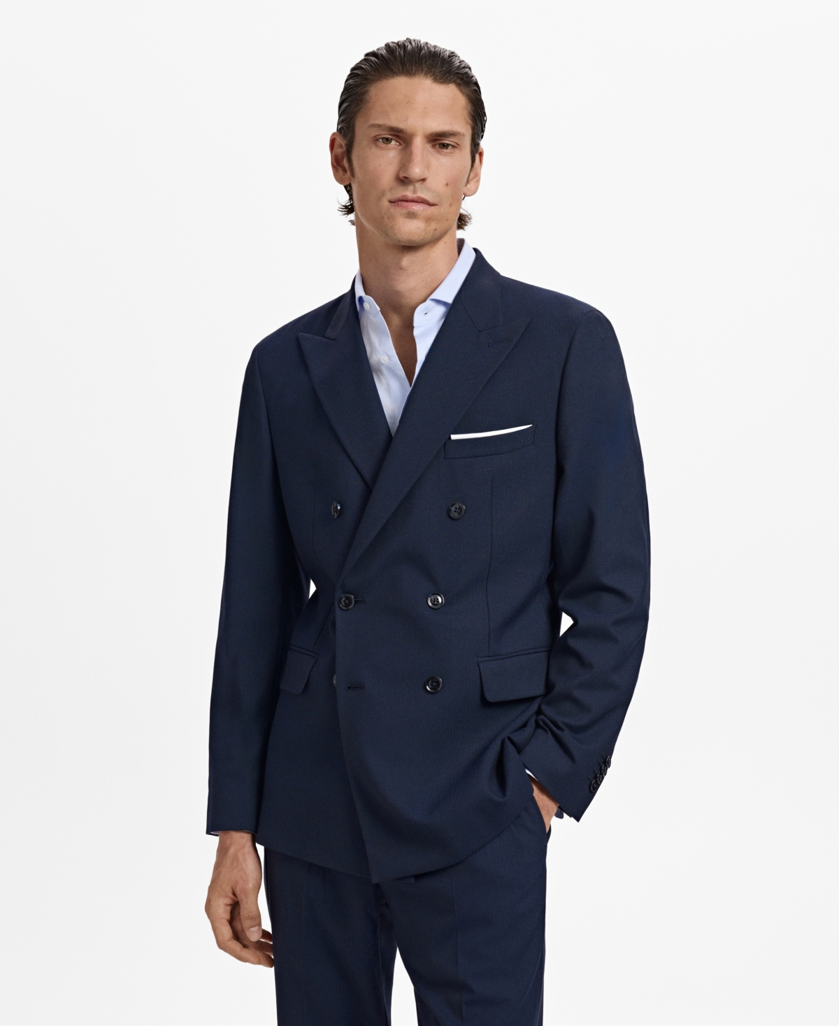 Click here for Mango Mens Monaco Double-Breasted Slim-Fit Suit Bl... prices