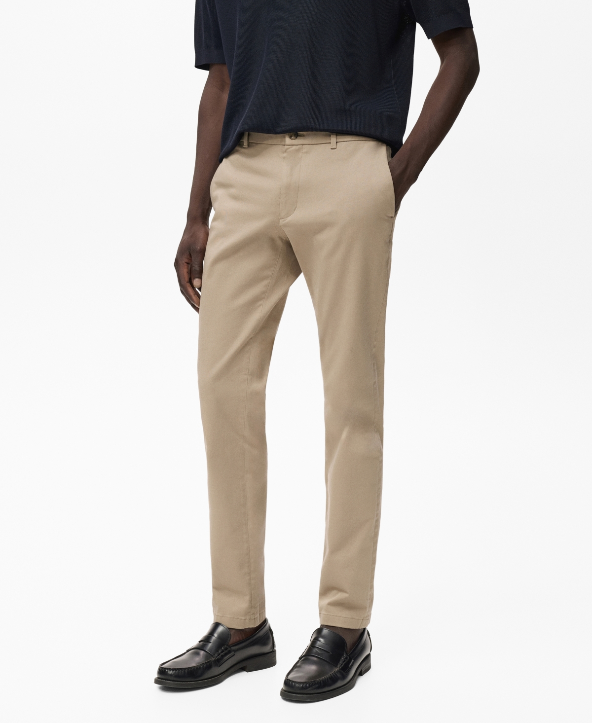 Click here for Mango Mens Barna Slim-Fit Twill Chino Pants - Beig... prices