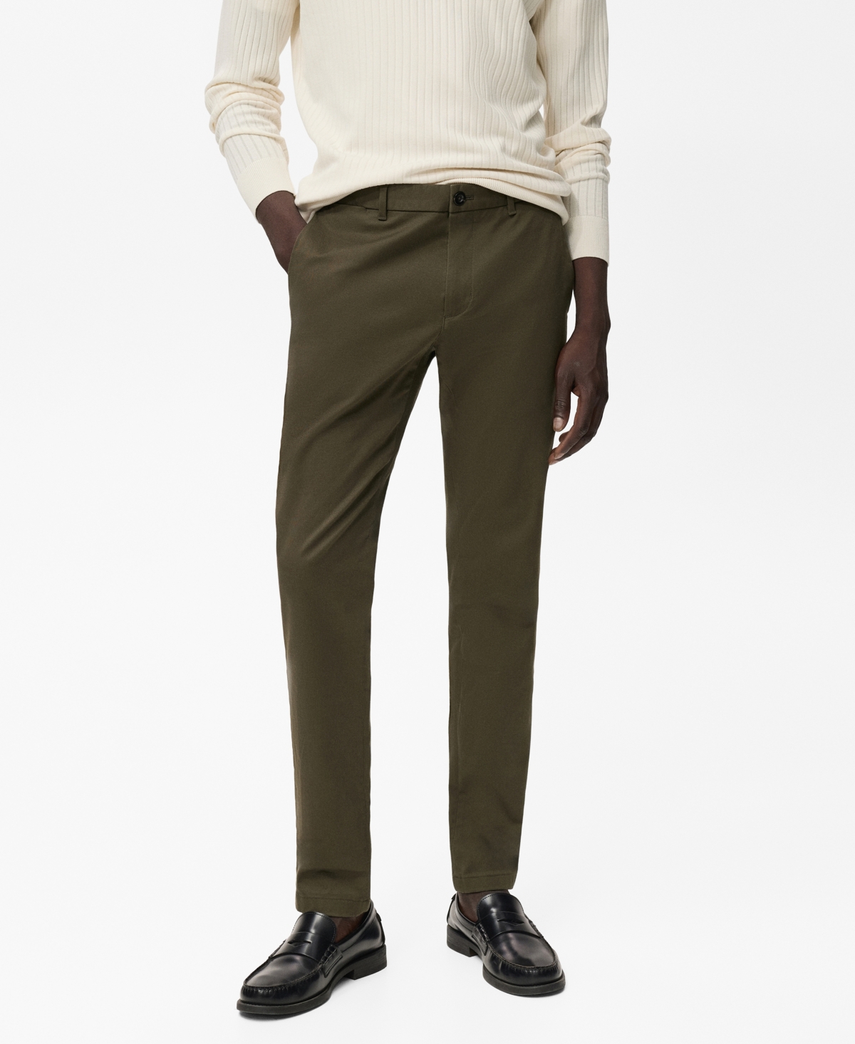 Click here for Mango Mens Barna Slim-Fit Twill Chino Pants - Khak... prices